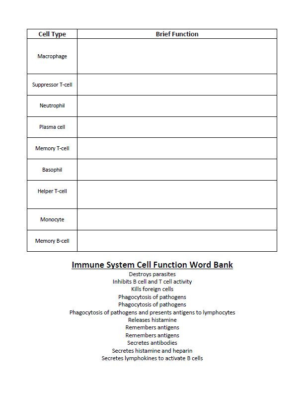 Immune System Three Lines of Defense and Cell Function Tables - Amped ...
