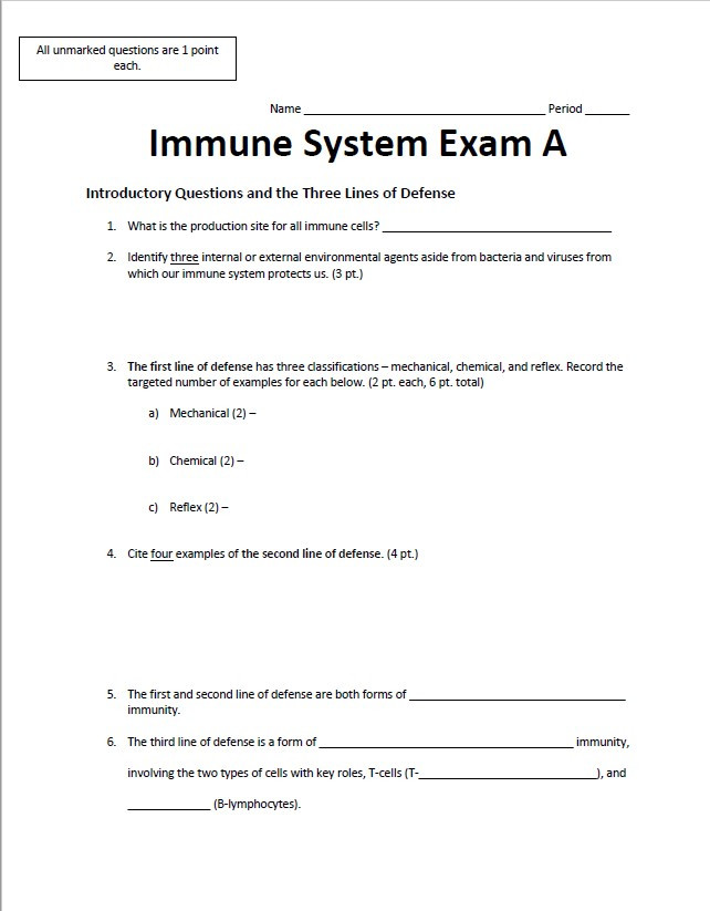 Immune System Exam Set A and B - Amped Up Learning