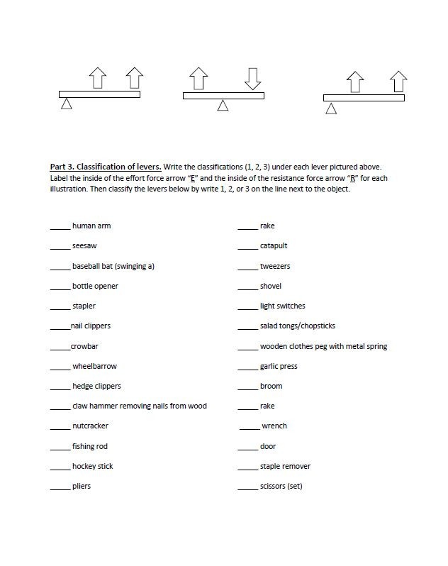 Lever Classification Worksheet Set - Amped Up Learning