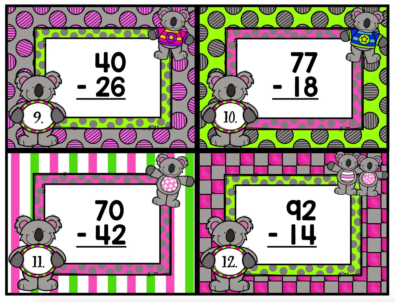 Double Digit Subtraction Koala Scoot Task Cards - Amped Up Learning