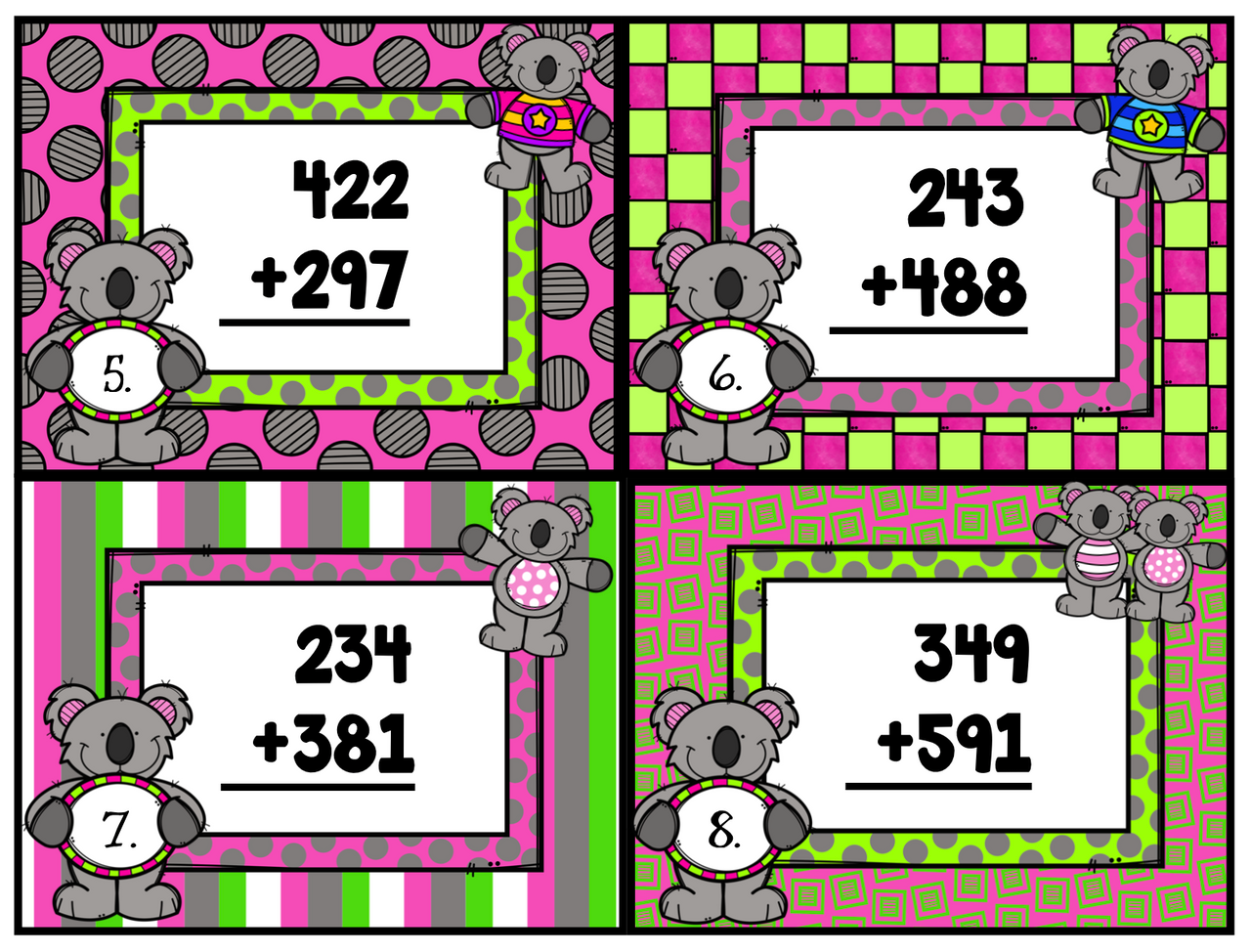 Triple Digit Addition Koala Scoot Task Cards - Amped Up Learning
