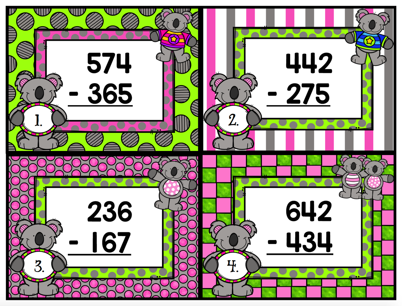 Triple Digit Subtraction Koala Scoot Task Cards - Amped Up Learning