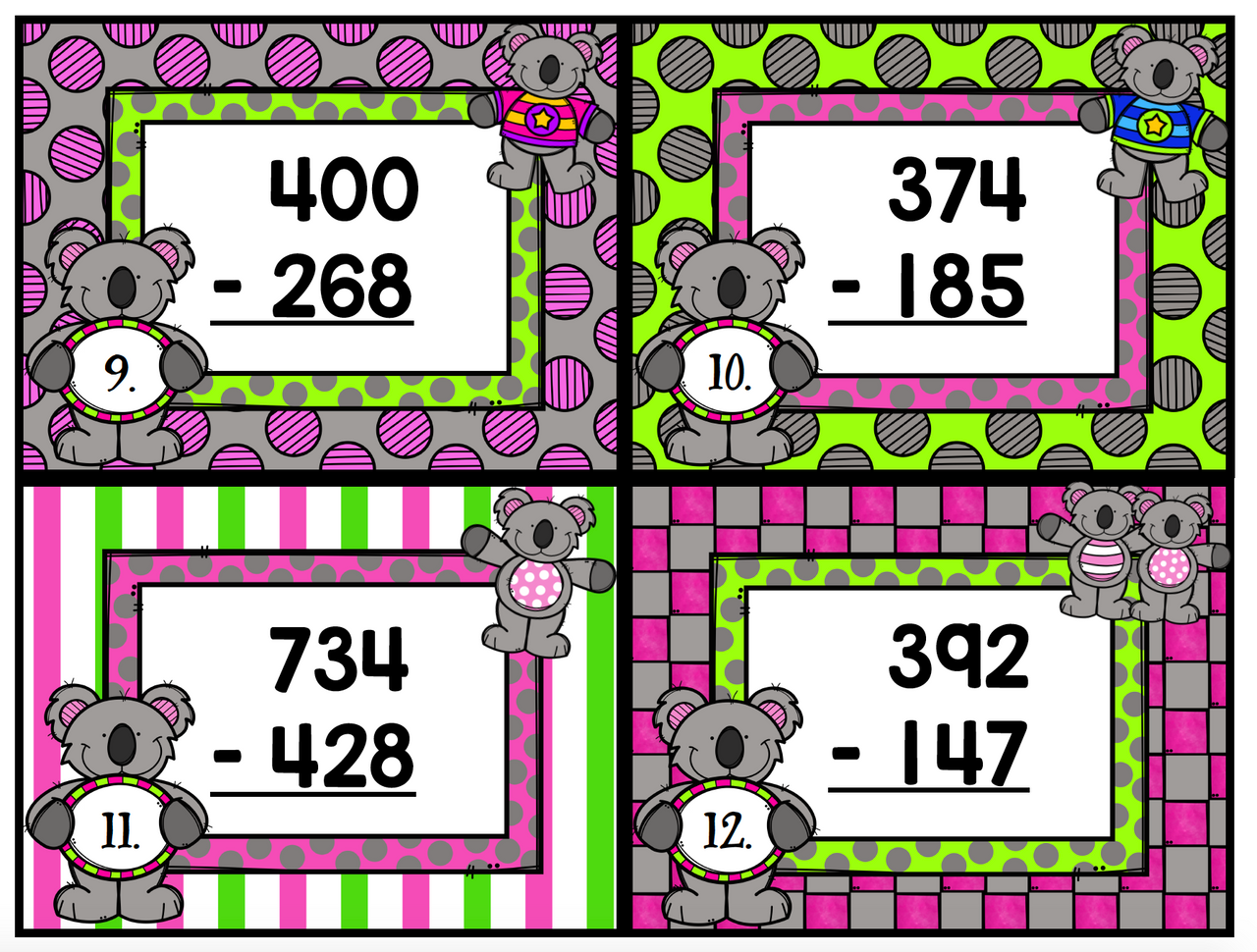 Triple Digit Subtraction Koala Scoot Task Cards - Amped Up Learning