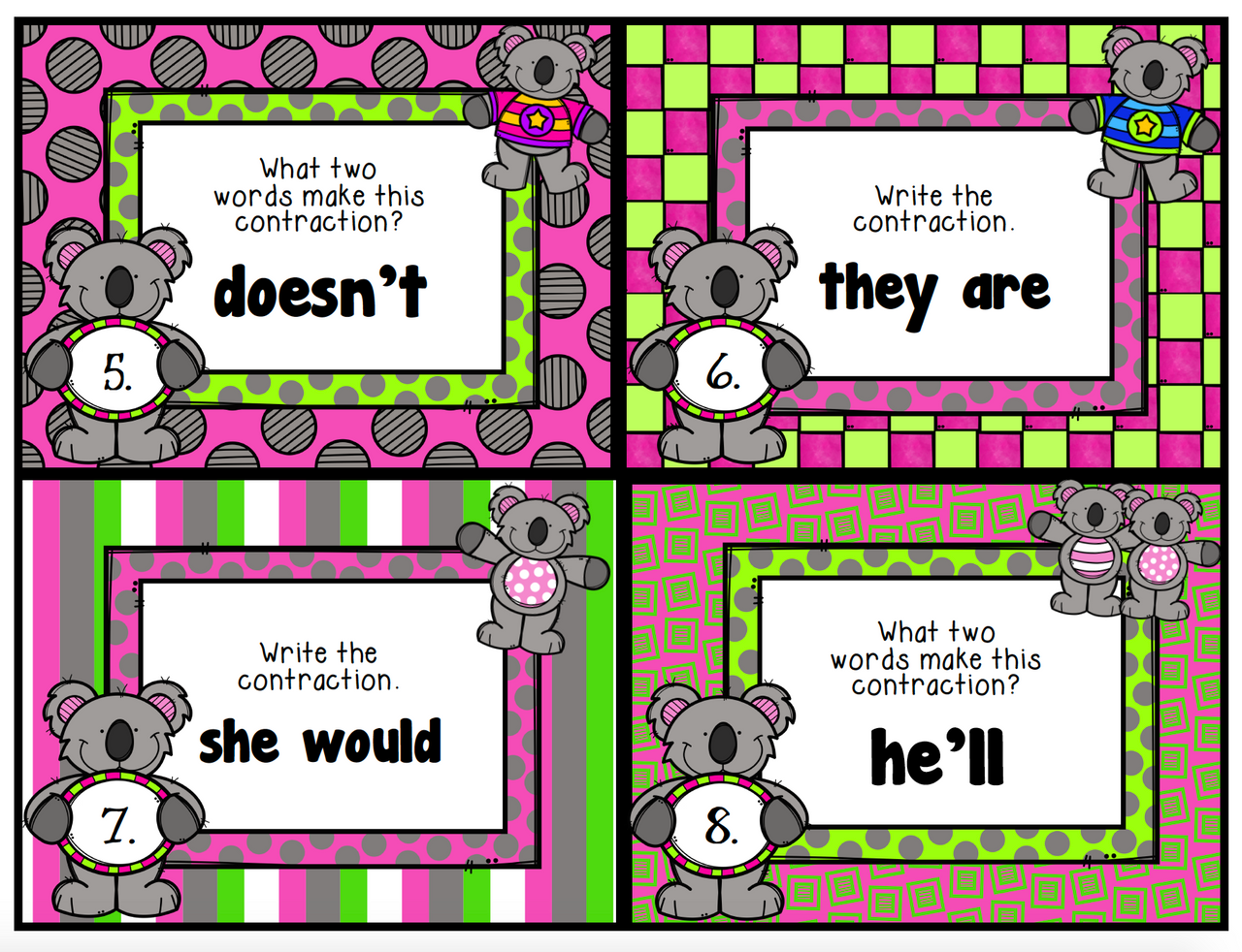 Contractions Koala Scoot Task Cards - Amped Up Learning
