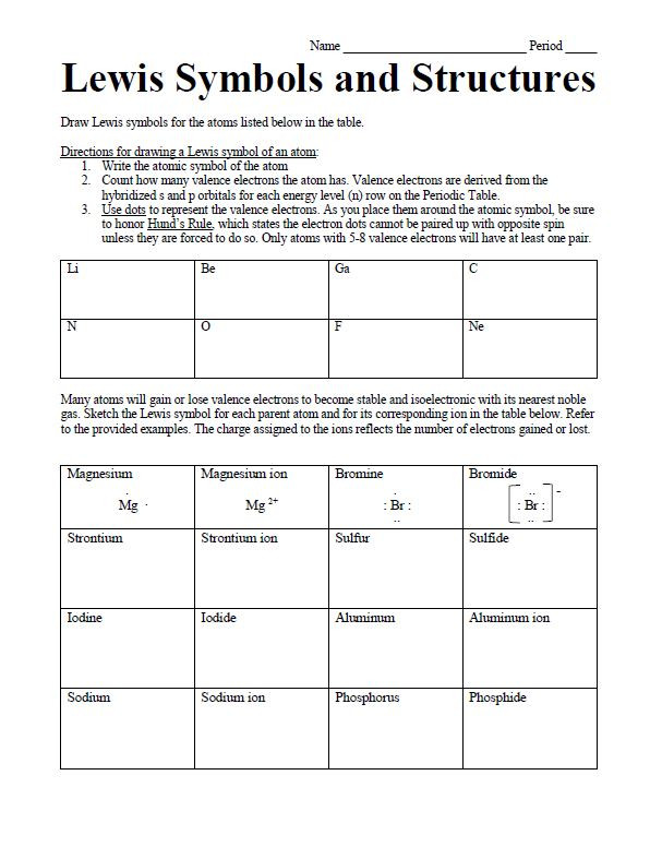 Lewis Symbols and Structure Worksheet - Amped Up Learning