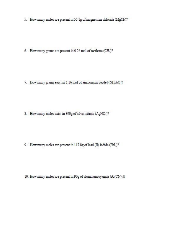 Molar Mass Conversion Worksheet with a Key - Amped Up Learning
