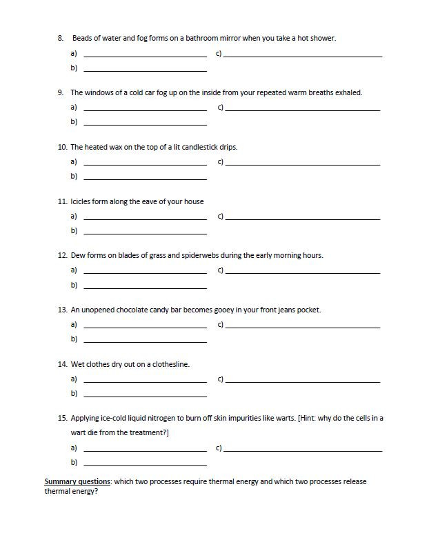 Phase Change Worksheet Answer Key