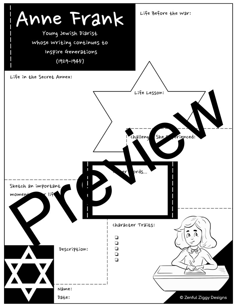 Anne Frank Activity Package- Printable Sketch Notes, Journals, Poster ...