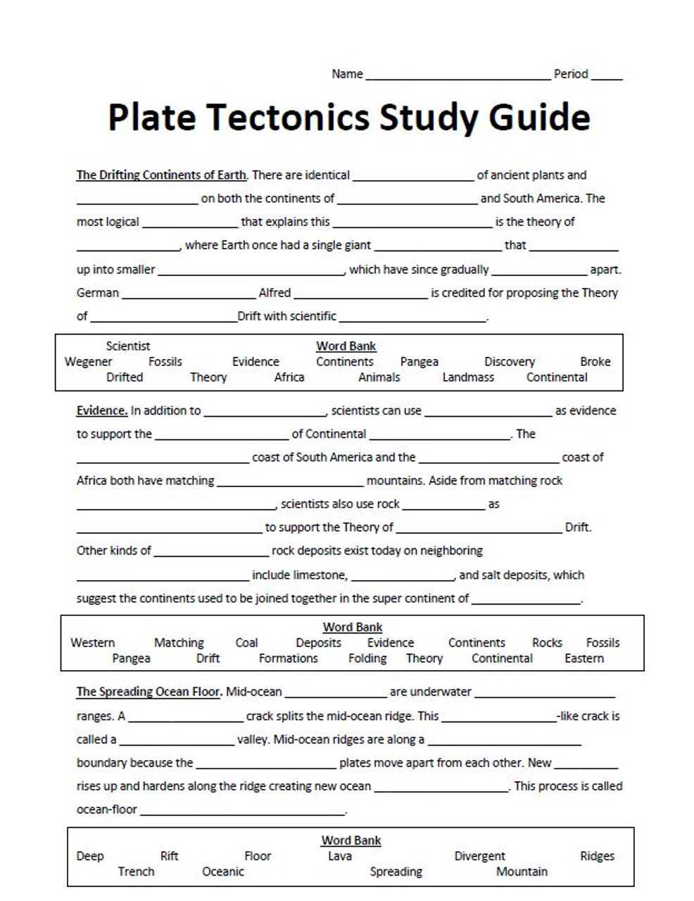 Plate Tectonics Fill-in-the-Blank Study Guide - Amped Up Learning