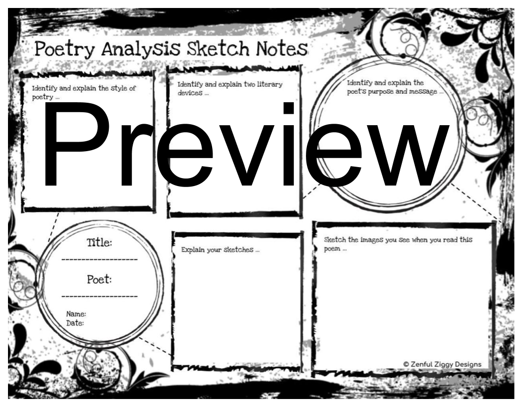 Poetry Analysis Sketch Notes #1- Response Journal, One Pagers, No Prep ...