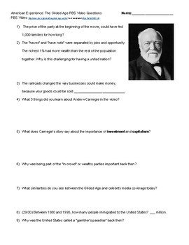 PBS Special Accompaniment Movie Questions The Gilded Age US History ...