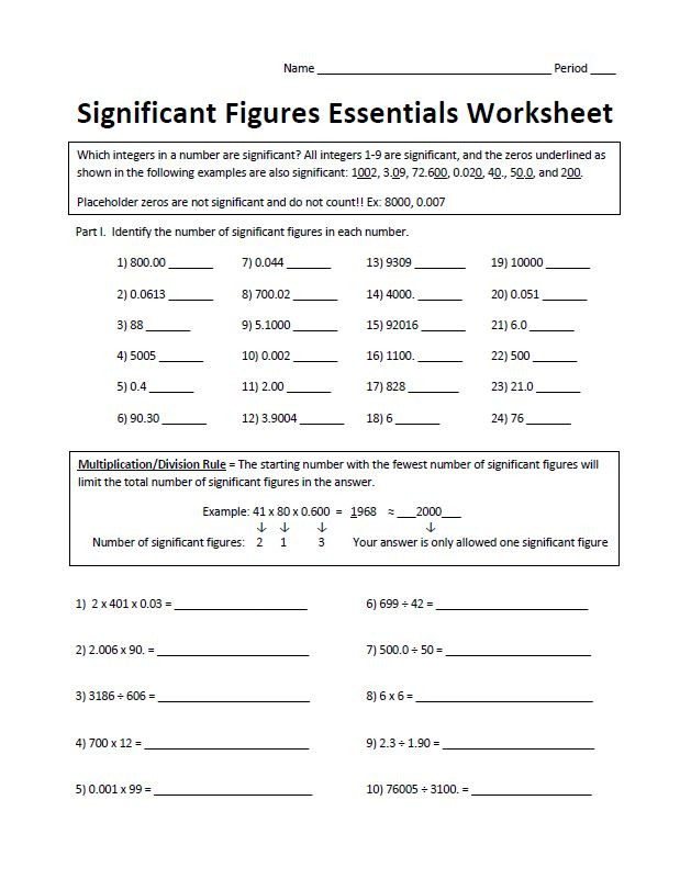 Worksheet Significant Figures