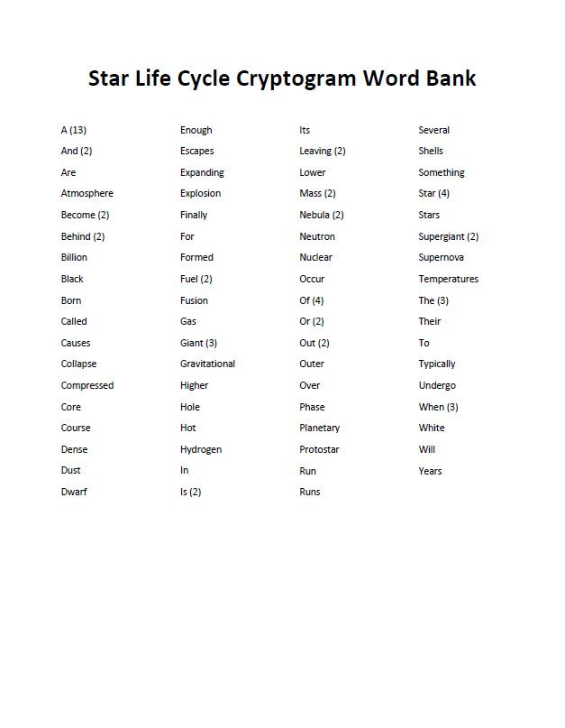 Star Life Cycle Cryptogram Puzzle Activity - Amped Up Learning