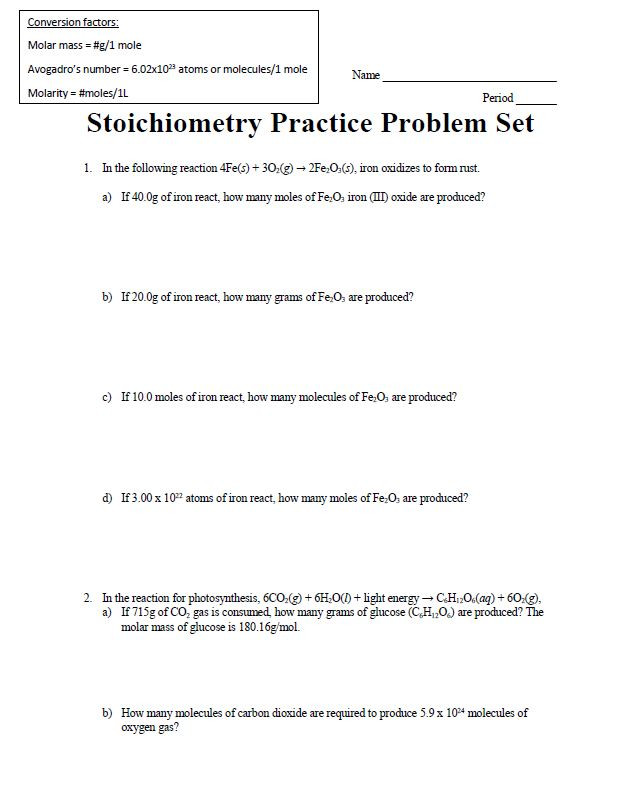 Stoichiometry Practice Problem Set for Chemistry - Amped Up Learning