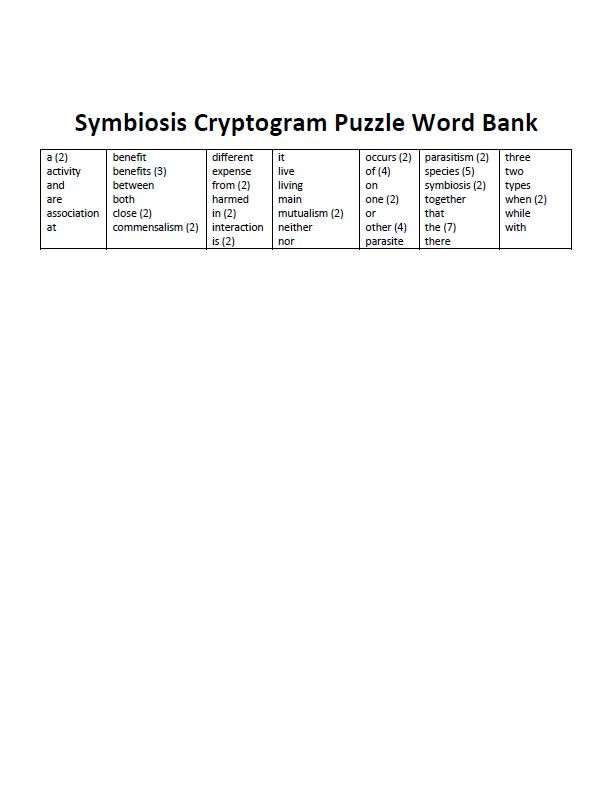 Symbiosis Cryptogram Puzzle (Ideal Emergency Sub Plan!) - Amped Up Learning