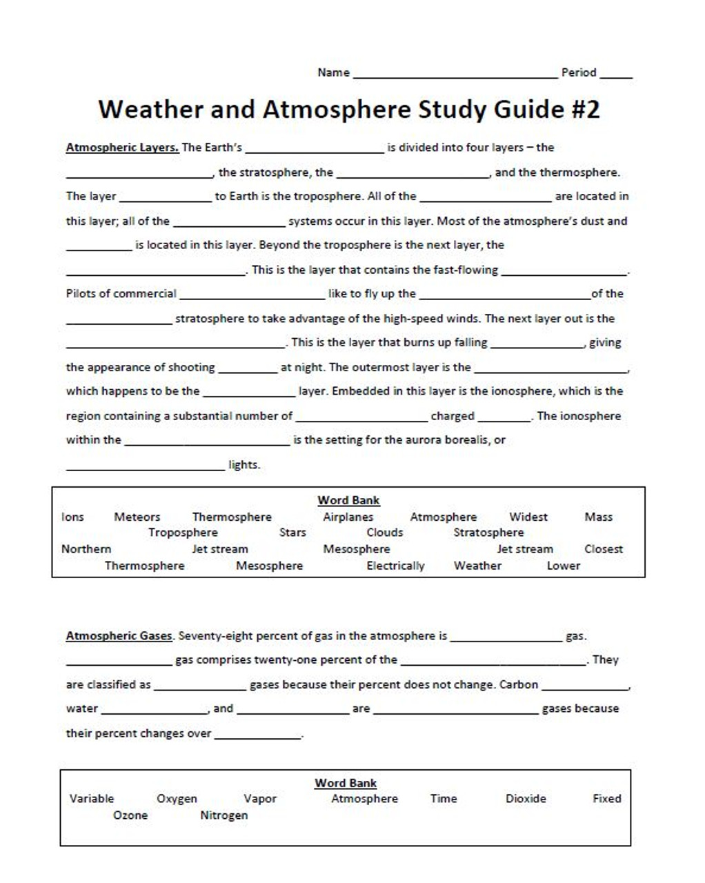Weather and Atmosphere Study Guide #2 with a Key - Amped Up Learning
