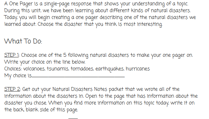 Natural Disasters One Pager Activity - Amped Up Learning