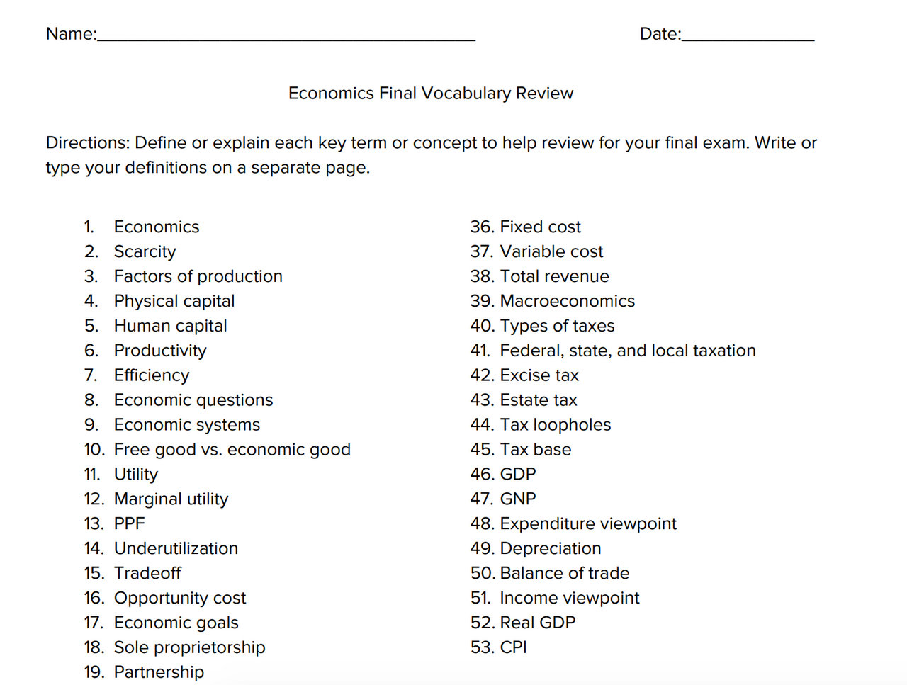 Economics Vocabulary - Amped Up Learning