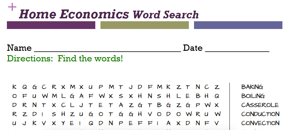 Home Economics Word Searches - Amped Up Learning