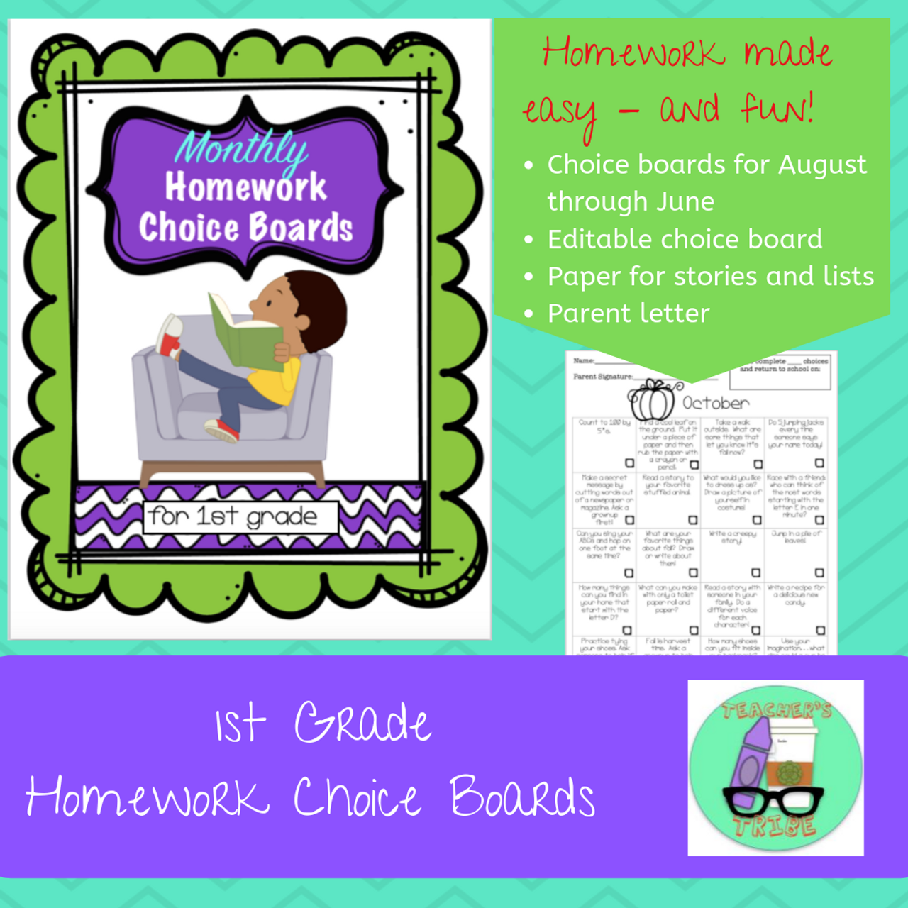 1st Grade Homework Choice Boards for All Year - Amped Up Learning