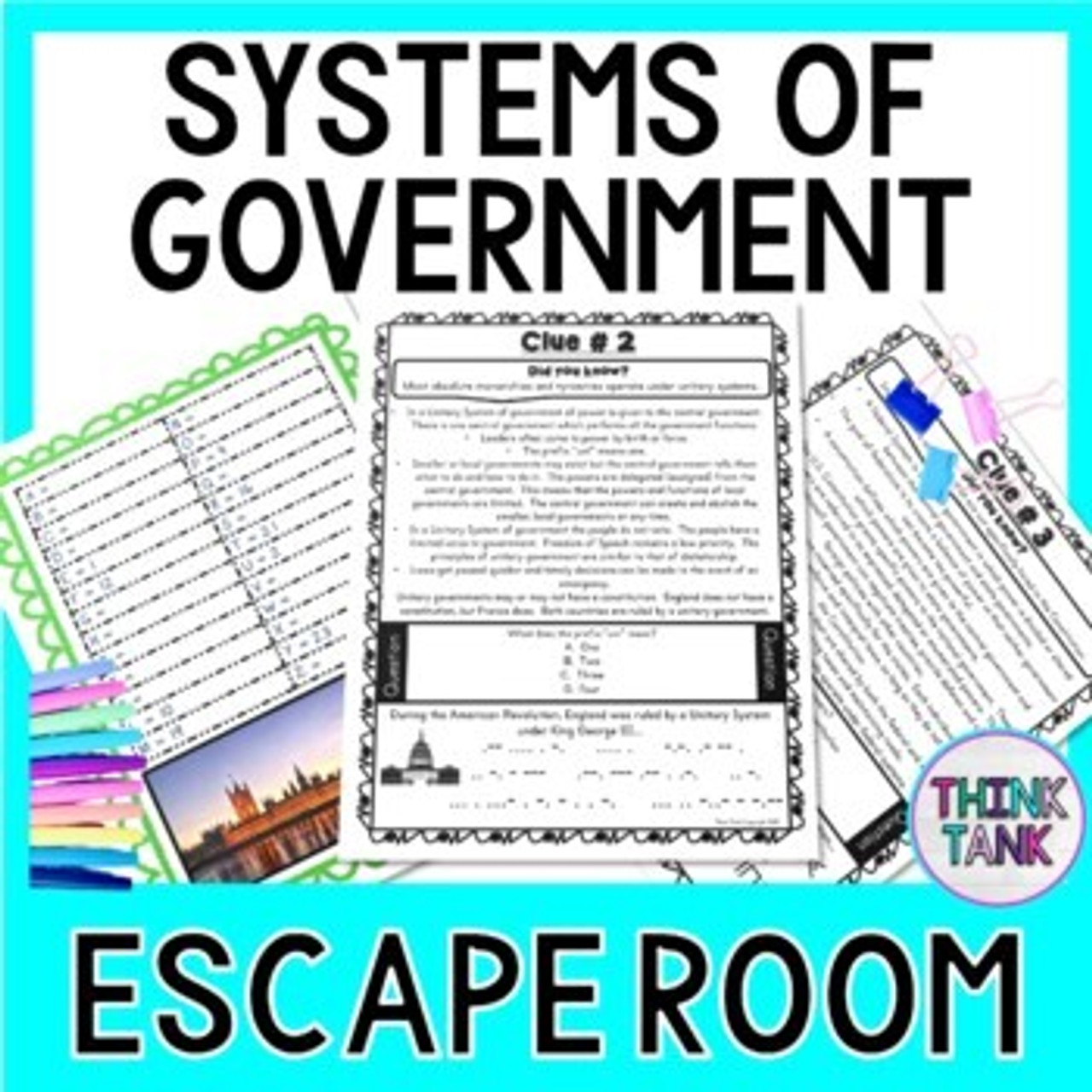 Systems of Government Escape Room! Unitary, Federal, Confederal ...
