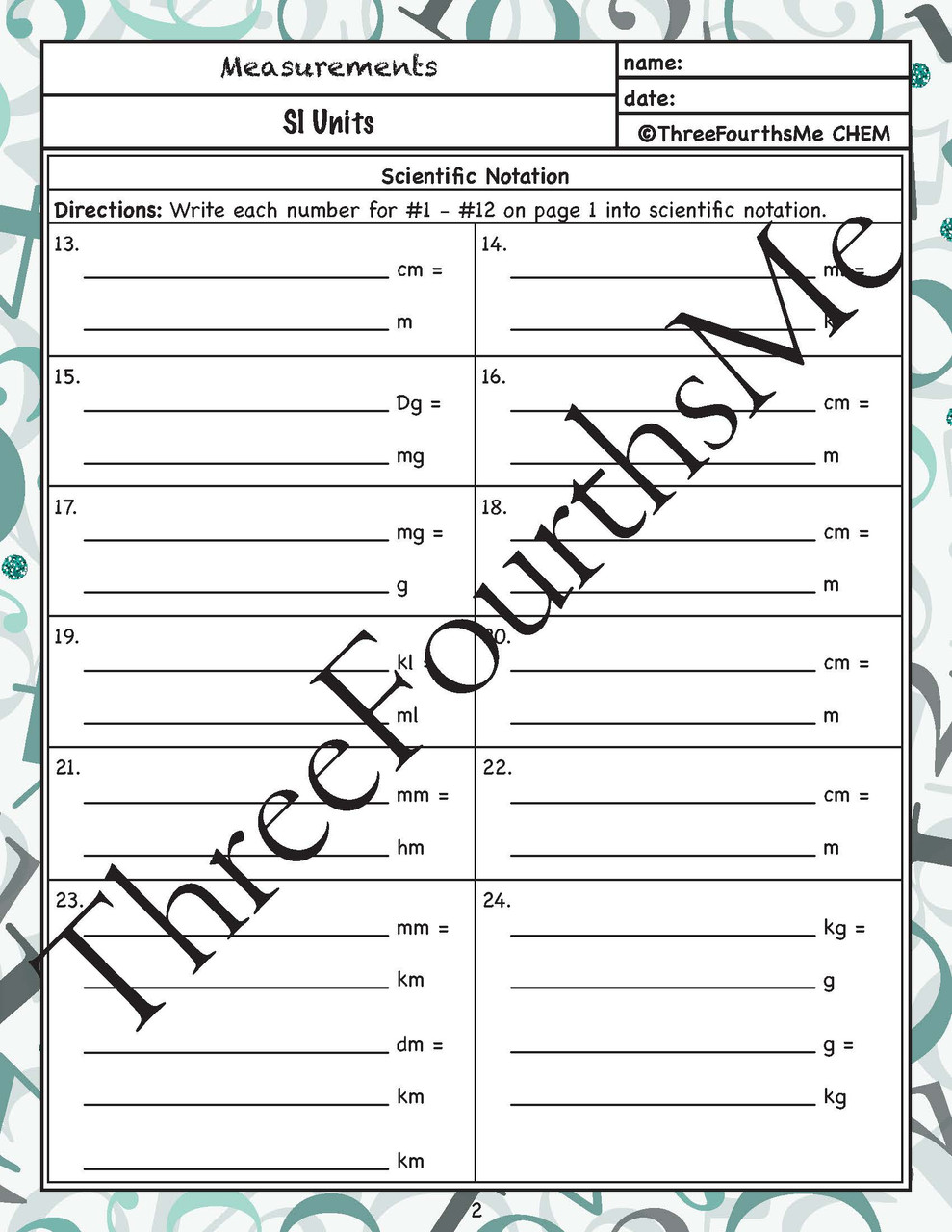 International System of Units (SI) Classwork / Homework - Amped Up Learning