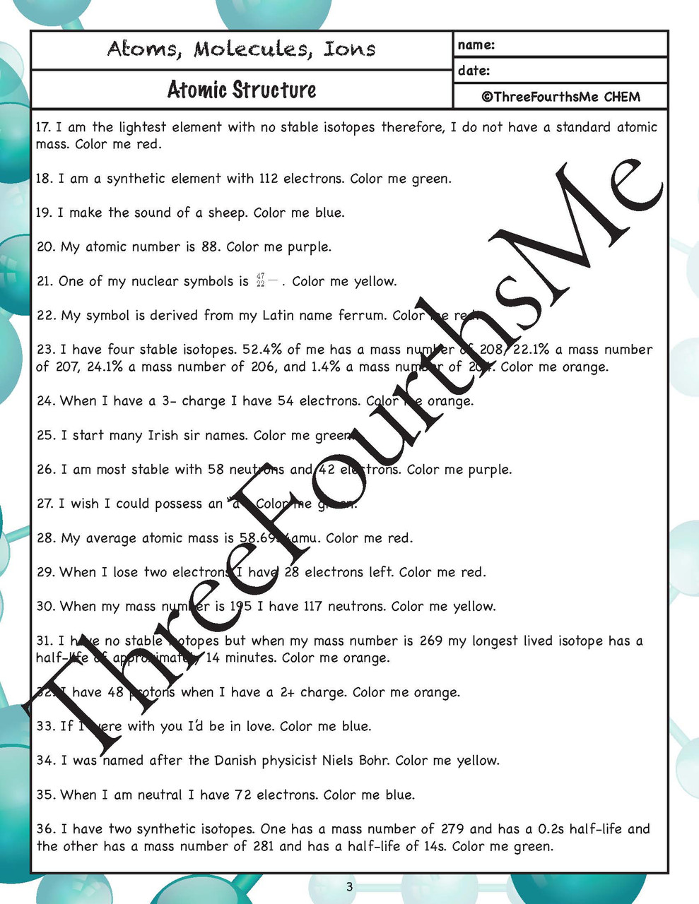 Atomic Structure Riddle Activity - Amped Up Learning