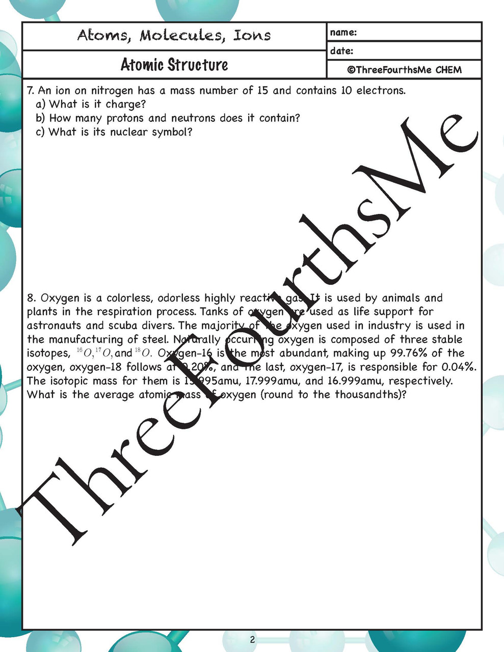 Atomic Structure Classwork / Homework - Amped Up Learning