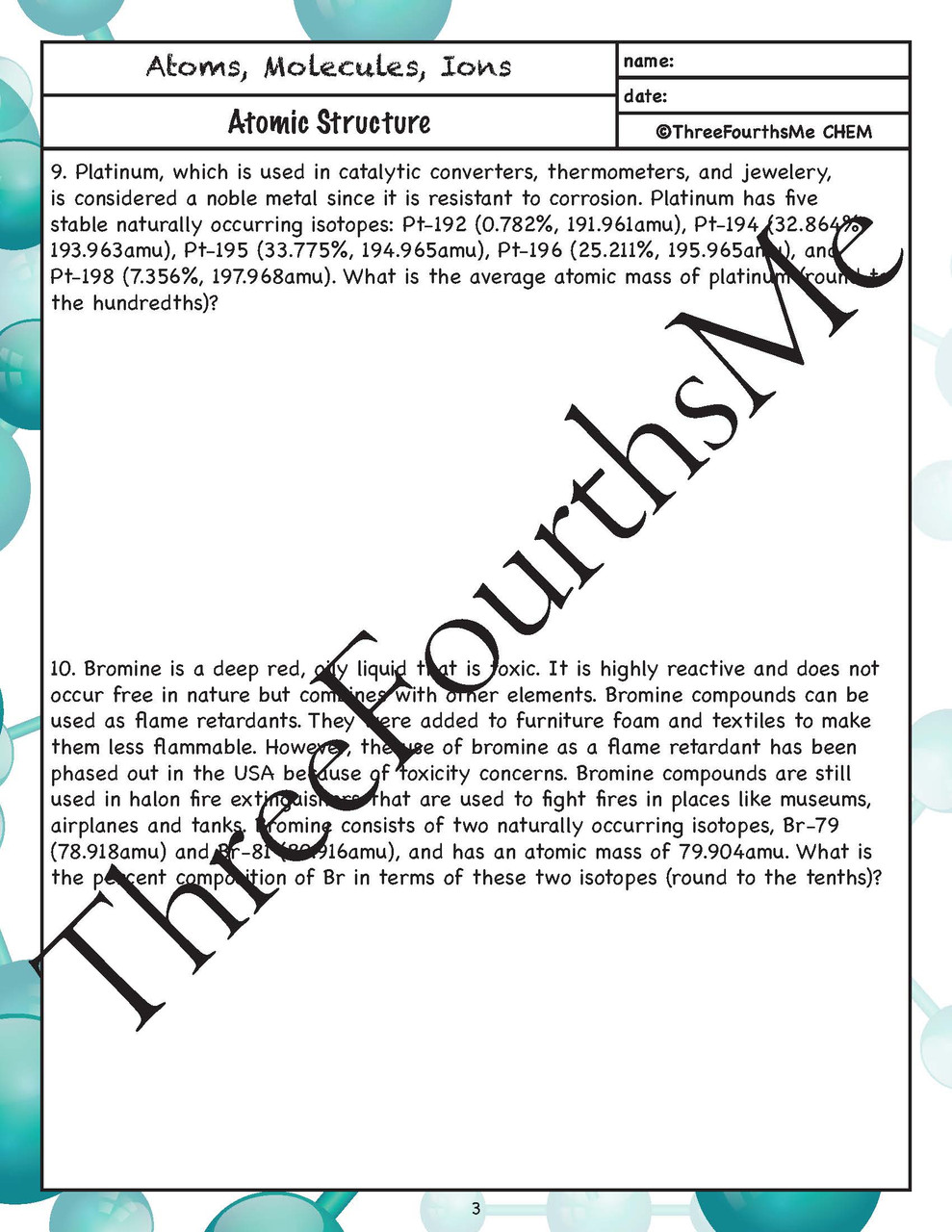 Atomic Structure Classwork / Homework - Amped Up Learning