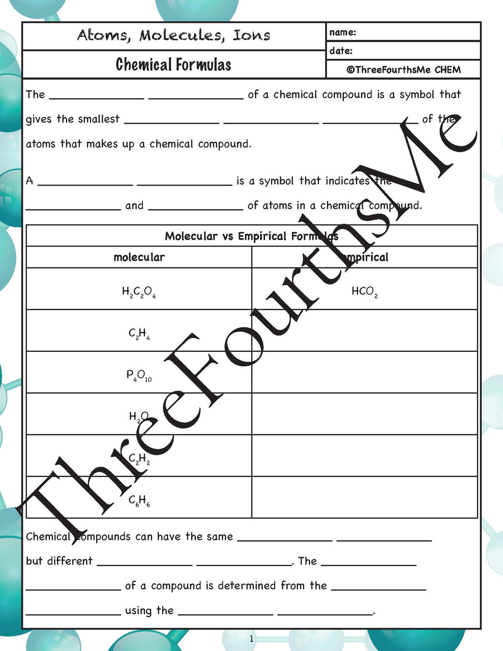 Chemical Formulas Scaffolded Notes - Amped Up Learning