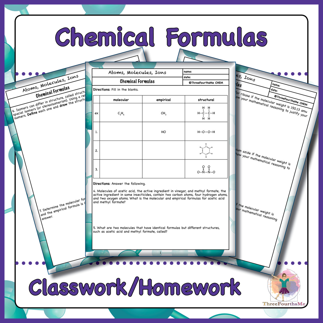 Chemical Formulas Classwork / Homework - Amped Up Learning