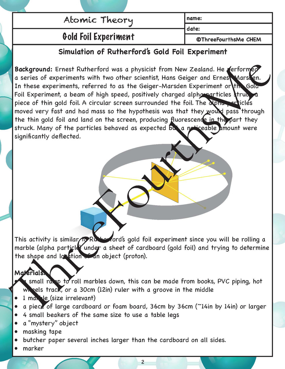 Atomic Theory Gold Foil Experiment Activity - Amped Up Learning