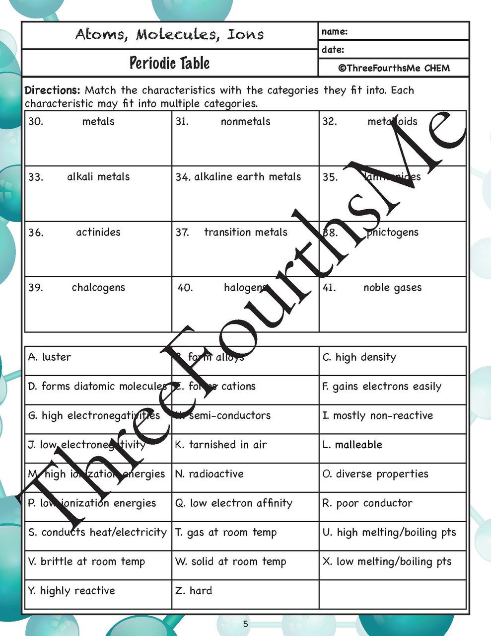Periodic Table Classwork / Homework - Amped Up Learning