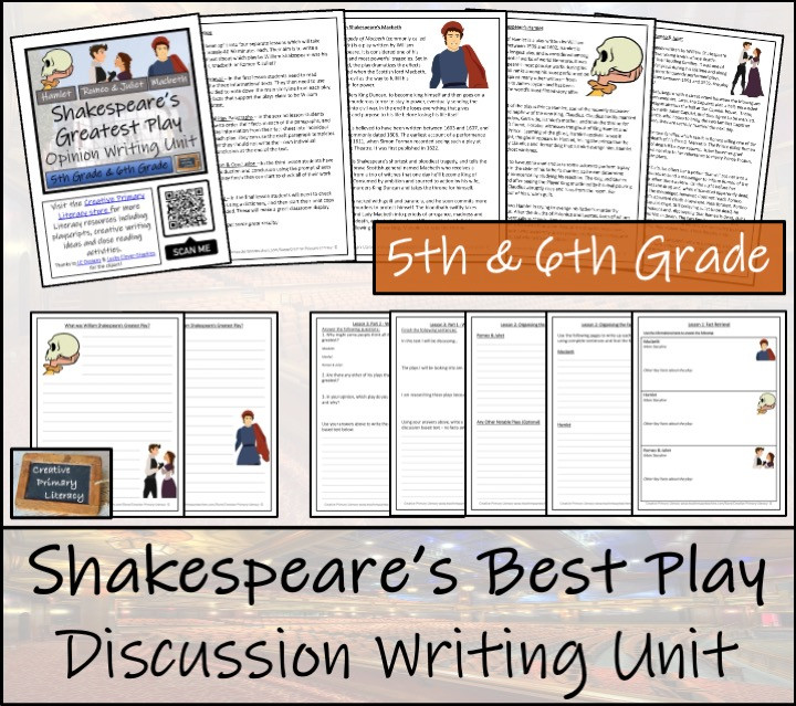 Shakespeare's Greatest Play Opinion Writing Unit | 5th Grade & 6th ...