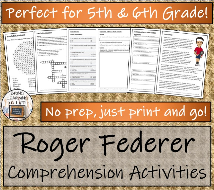 Roger Federer Close Reading Comprehension Activities | 5th Grade & 6th ...