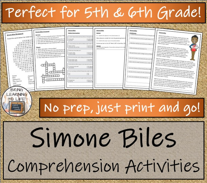 Simone Biles Close Reading Comprehension Activities | 5th Grade & 6th ...