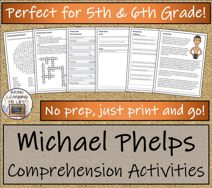 Michael Phelps Close Reading Comprehension Activities | 5th Grade & 6th ...