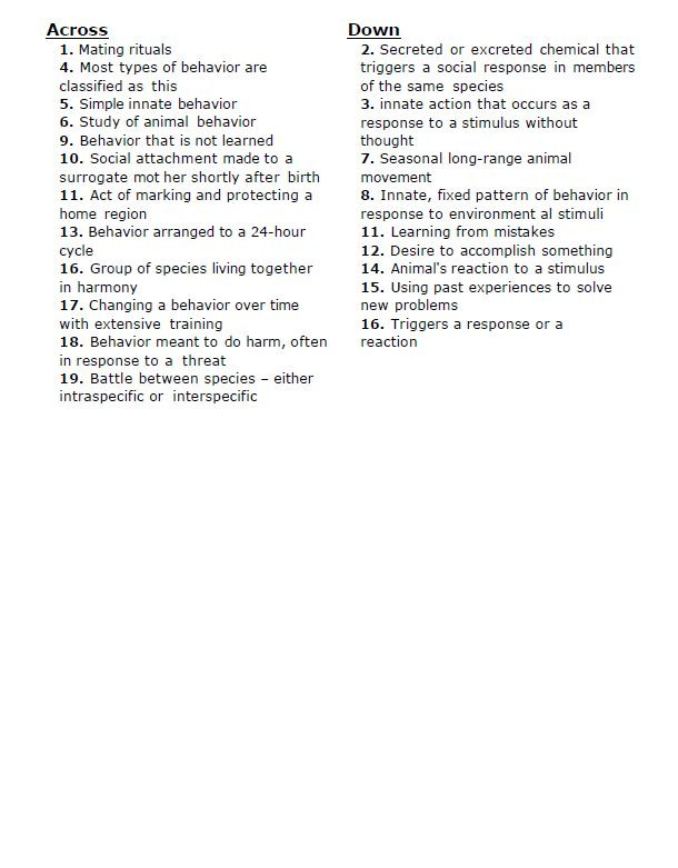 Animal Behavior Crossword Puzzle - Amped Up Learning