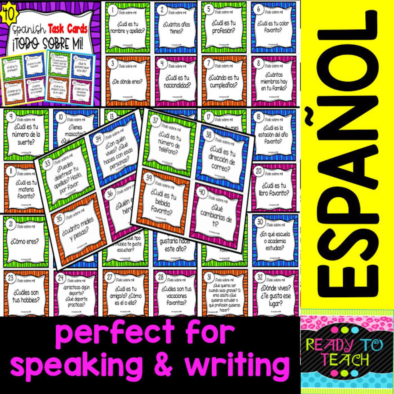 Spanish Task Cards - All About me - Todo sobre Mi - 40 Task Cards ...