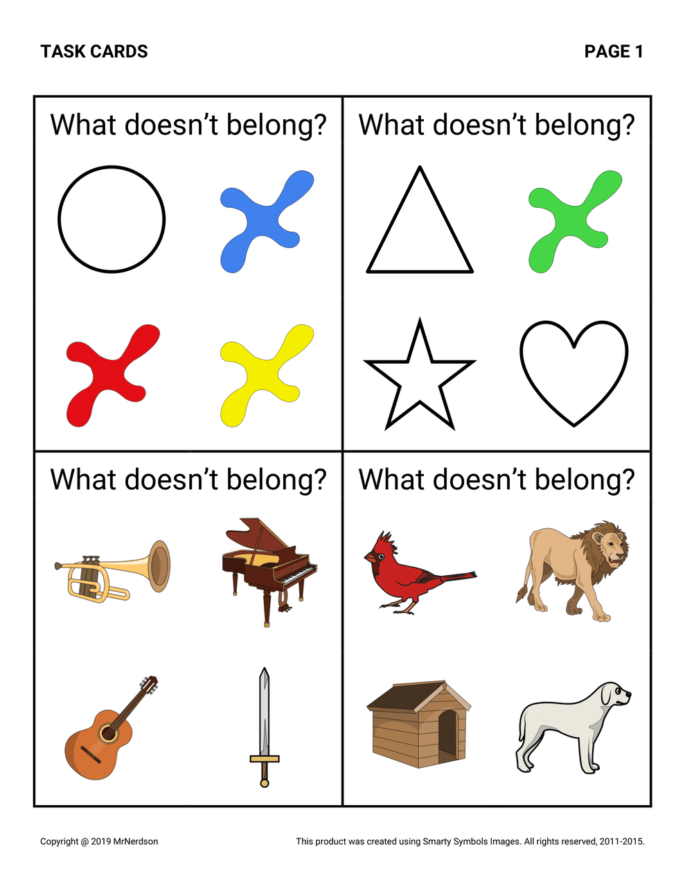 What Doesn't Belong Task Cards - Level 1 - Amped Up Learning