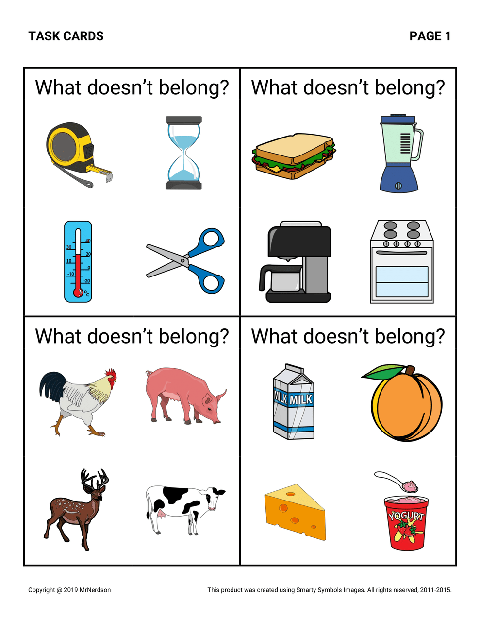 What Doesn't Belong Task Cards - Level 2 - Amped Up Learning