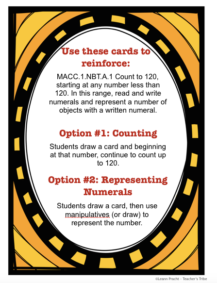 FREE 1.NBTA.1 Center Cards (Counting to 120) - Amped Up Learning