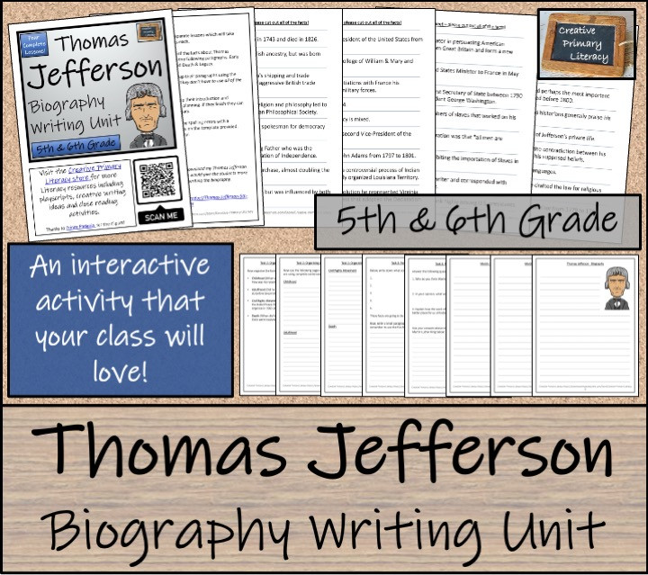 Thomas Jefferson Biography Writing Unit | 5th Grade & 6th Grade - Amped ...
