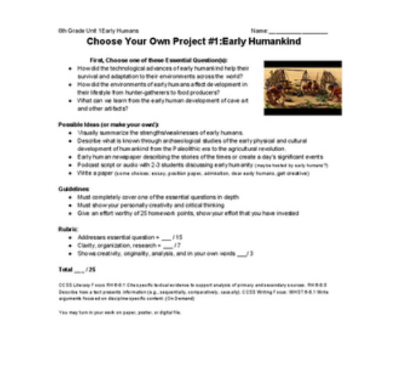 6th Grade Choose Your Own Report: Early Humankind Hominids - Amped Up ...