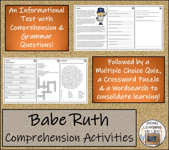 Babe Ruth Close Reading Comprehension Activities | 5th Grade & 6th ...