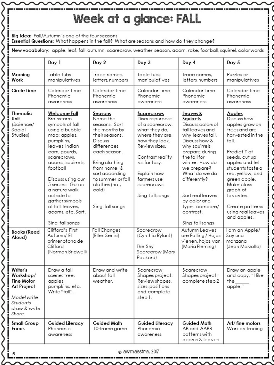 Fall Autumn Lesson Plans & Thematic Unit Pre-K, Spanish English ...