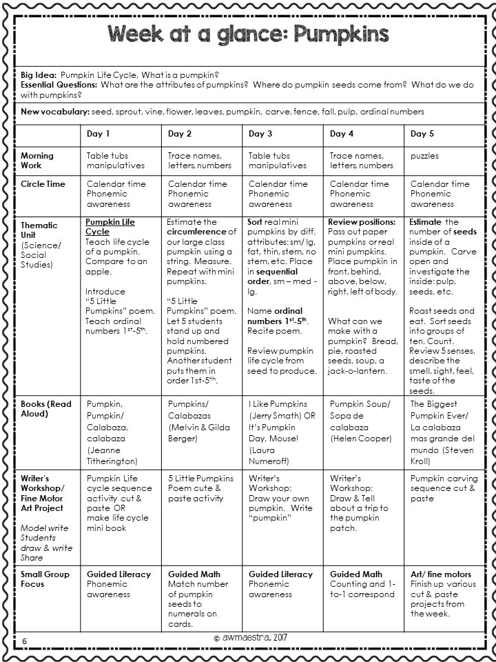 Pumpkins Thematic Unit & Lesson Plans Pre-K, Spanish English Bilingual ...