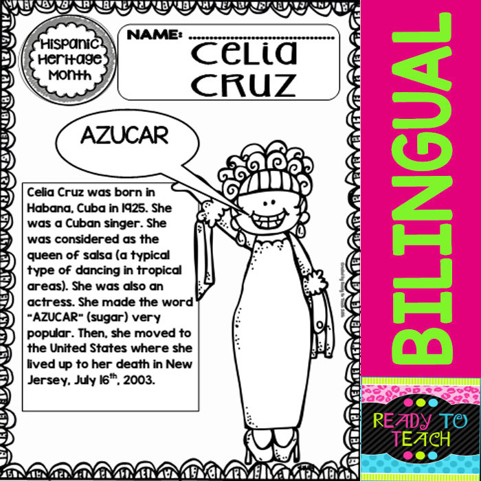 Hispanic Heritage Month - Celia Cruz - Worksheets and Readings ...