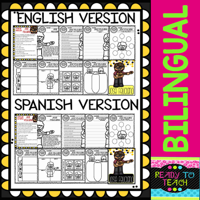 Hispanic Heritage Month - Jose Feliciano - Worksheets and Readings ...