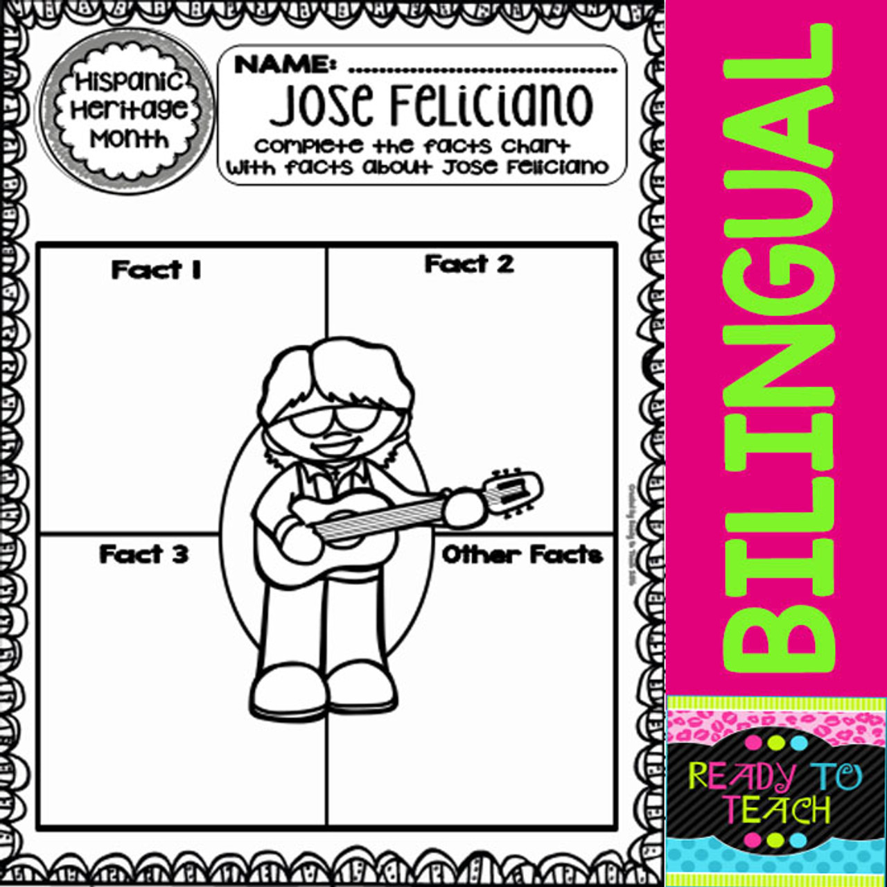 Hispanic Heritage Month - Jose Feliciano - Worksheets and Readings ...